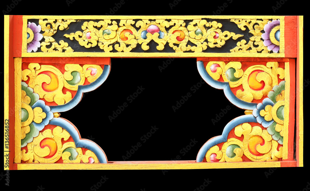 Colorful of wood carving traditional Bhutan style on black backg Stock ...