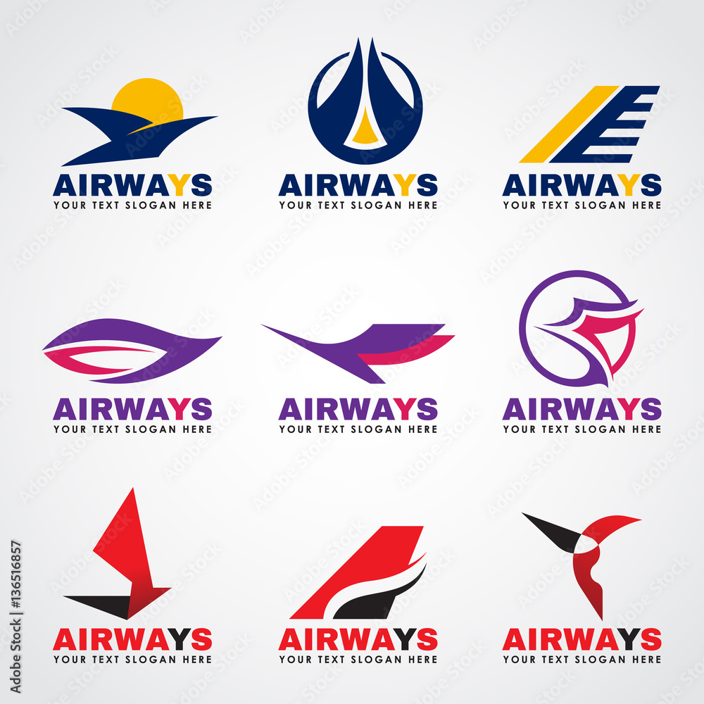 Airway logo (bird and airplane flying) vector set design Stock Vector ...