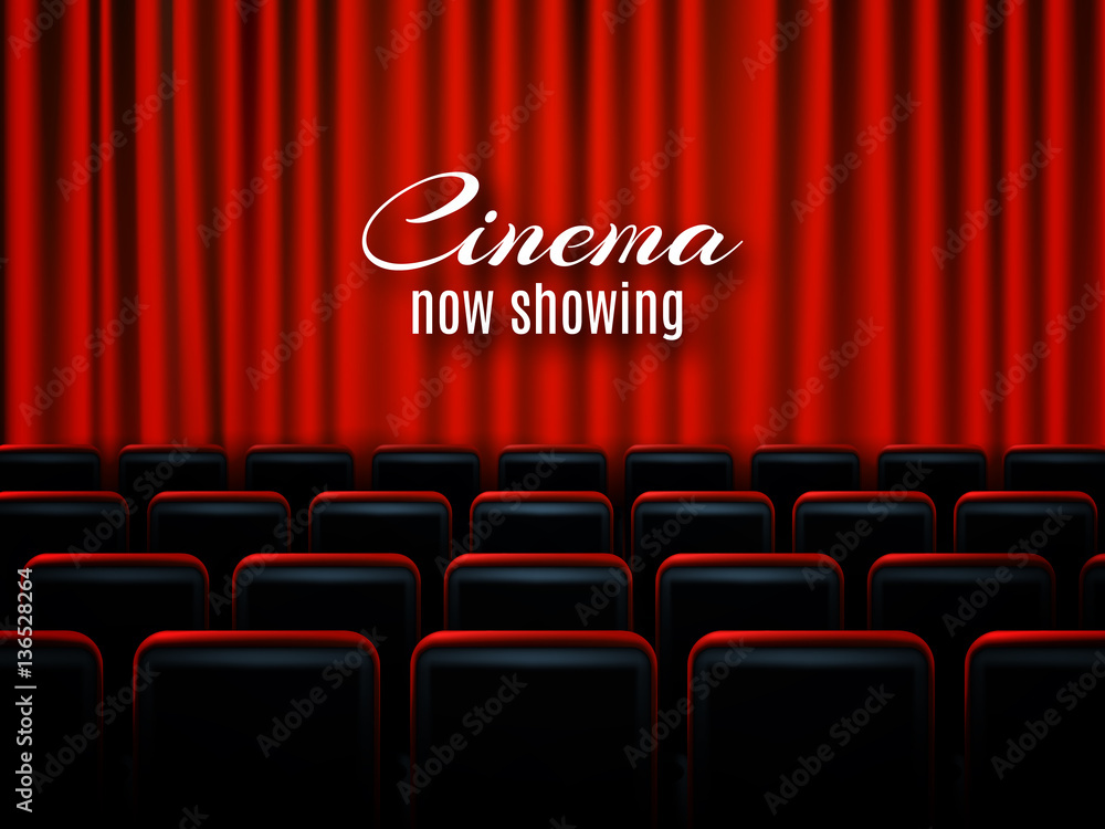 Movie cinema premiere poster design with red curtains. Vector banner ...