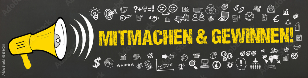 Mitmachen & Gewinnen! / Megafon mit Symbole Stock-Illustration | Adobe ...