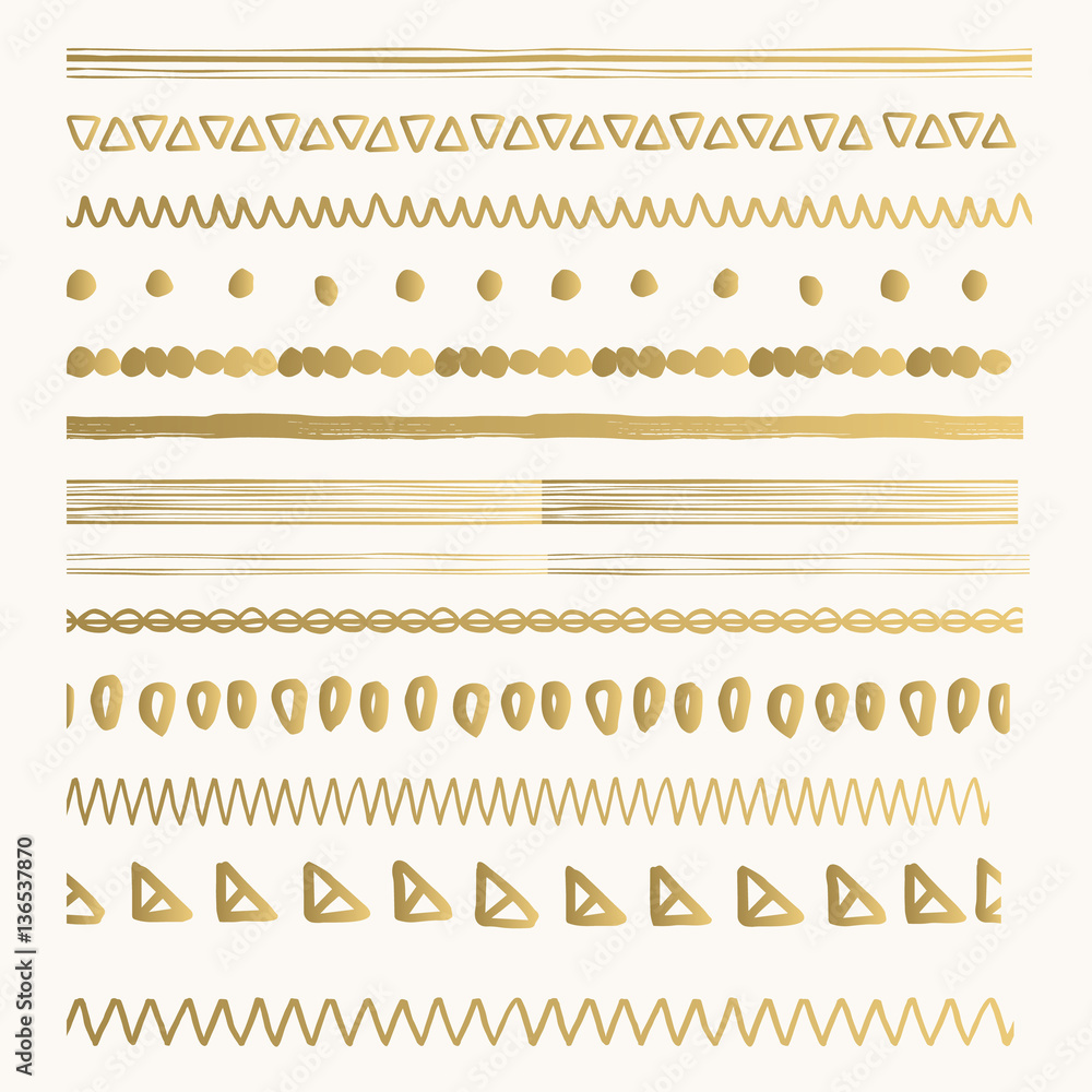 Gold hand drawn borders. Ink and brush vector illustration. Stock ...