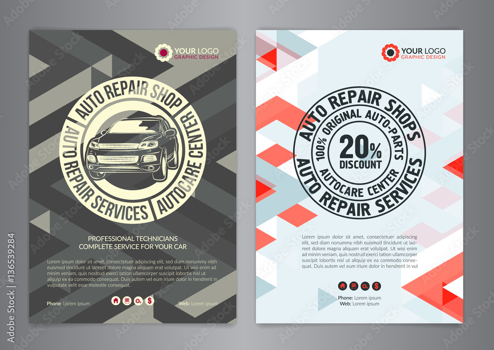 Set of car Service Business Layout templates, automobile magazine cover ...