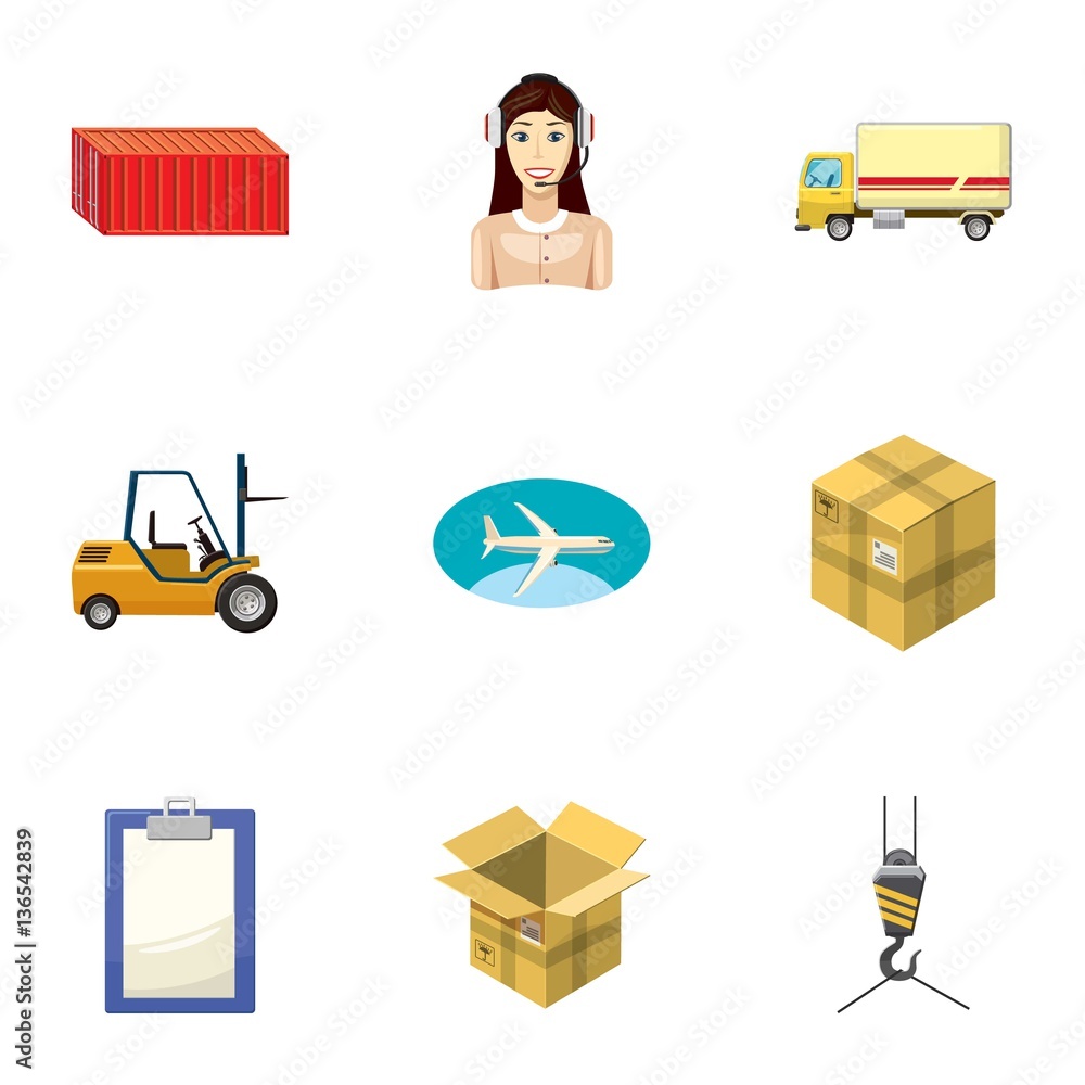 Shipping icons set, cartoon style Stock Vector | Adobe Stock
