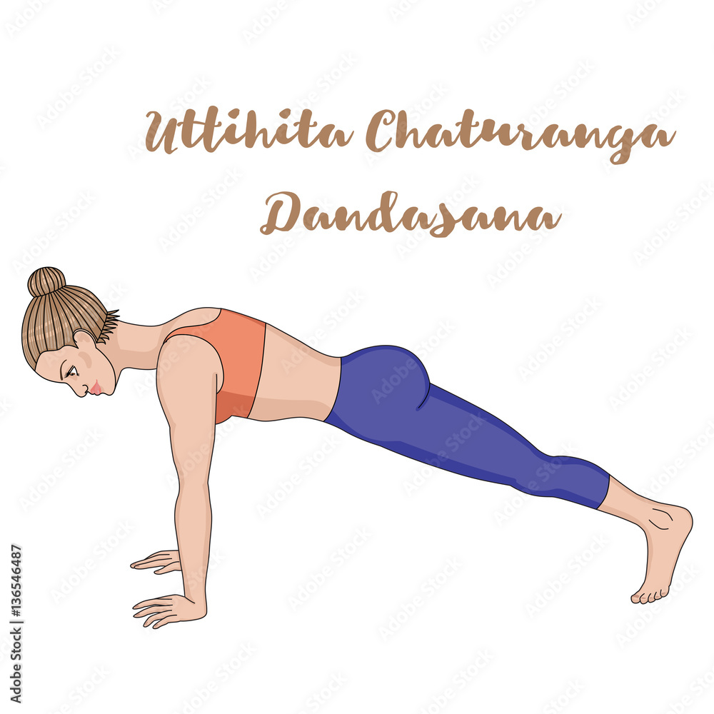 Women silhouette. High plank yoga pose. Uttihita Chaturanga Dandasana ...
