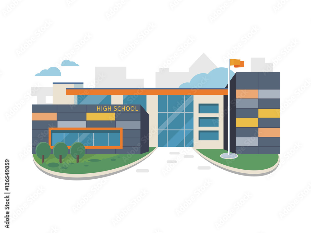Best School Building Vector in Flat Style Design Stock Vector | Adobe Stock