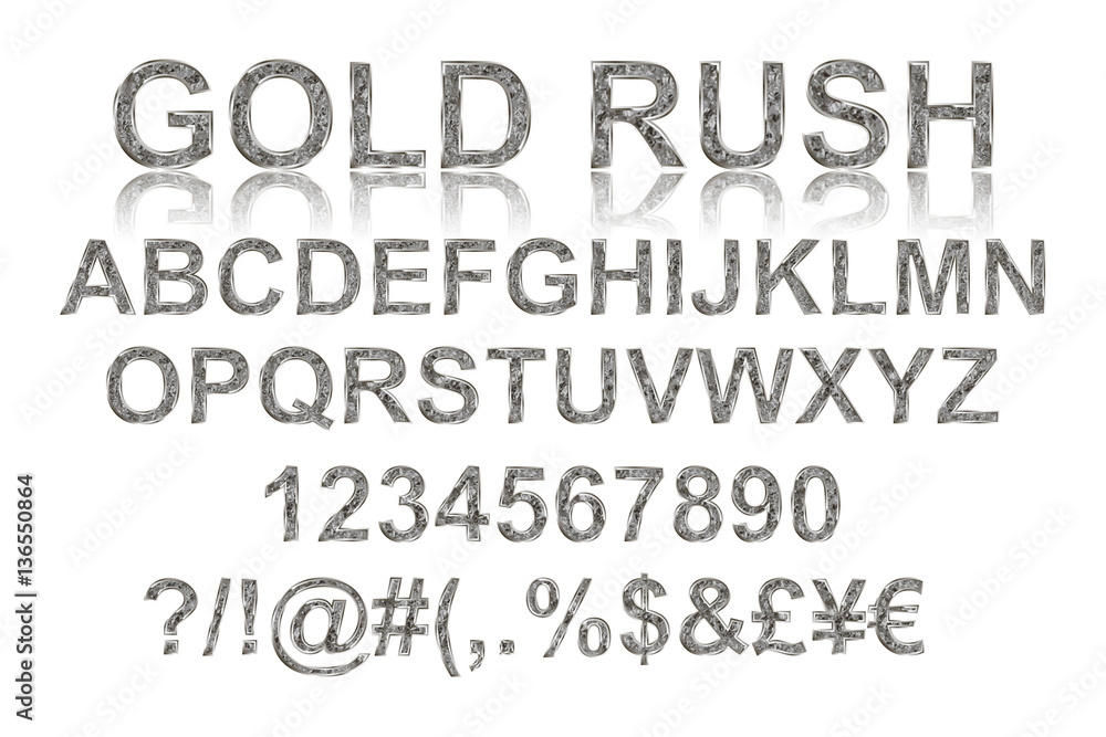 Gold rush. Silver alphabetic fonts Stock Vector | Adobe Stock