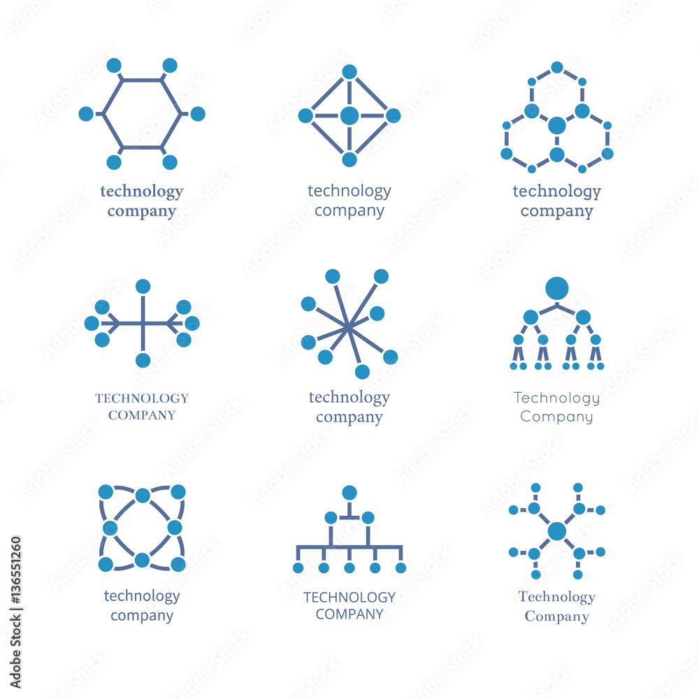 Technology company logo set. Vector technological information network ...