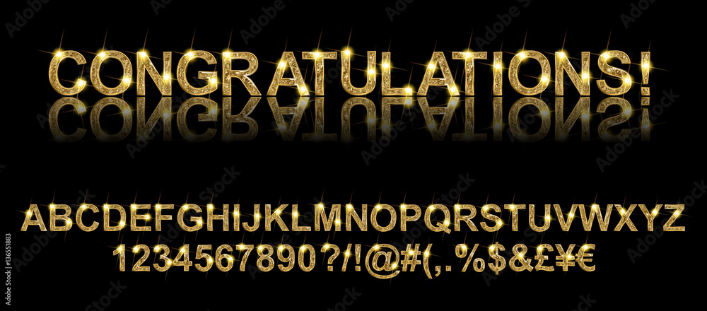 Congratulations. Gold alphabetic fonts and numbers. Vector illustration ...