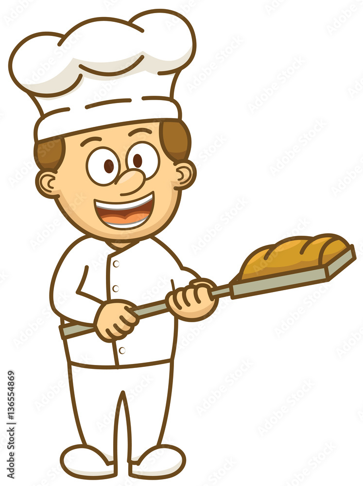 Bread Baker with Bread Cartoon Illustration Isolated on White Stock ...