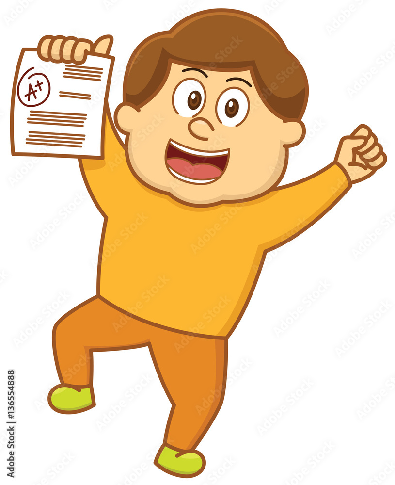 Happy Boy Received Good Mark Cartoon Illustration Stock Vector | Adobe ...