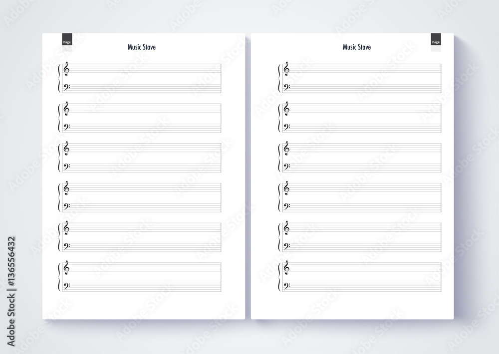 Music stave template, Blank stave note paper. Blank music note p Stock ...