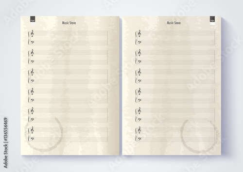 Music stave template, Blank stave note paper. Blank music note p Stock ...