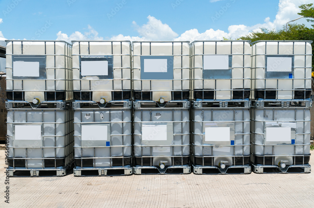 Plast IBC Tank for liquid chemical storage stored in warehouse Stock ...