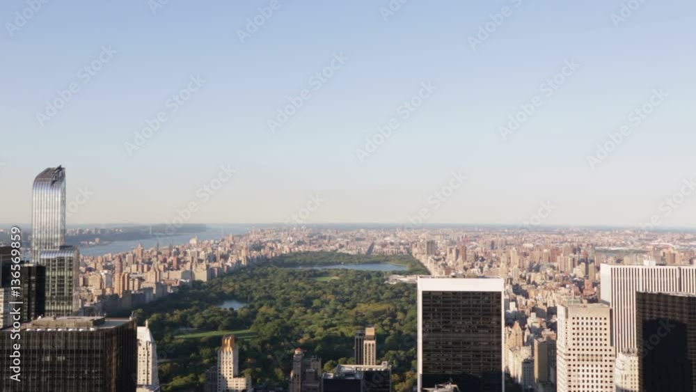 Central Park view from the top of the skyscrapers, New York city clear ...