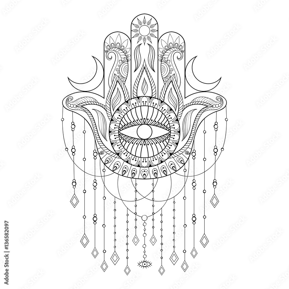 Hamsa hand vector illustration. Hand drawn symbol of protection Stock ...