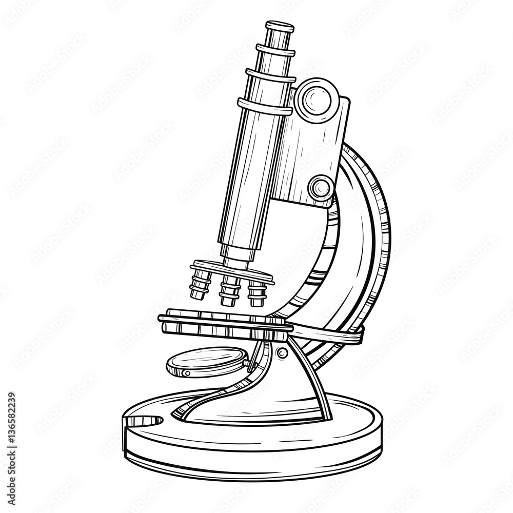 Vector old microscope. Vintage hand drawn illustration for scien Stock ...