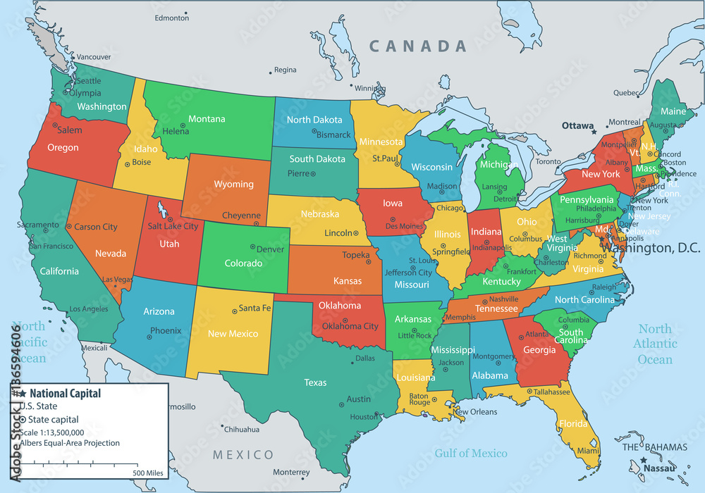 USA map with federal states. All states are selectable. Vector Stock ...
