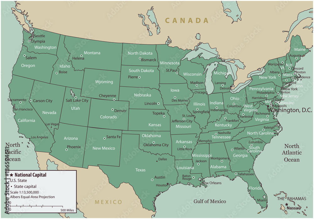 USA map with federal states. All states are selectable. Vector Stock ...