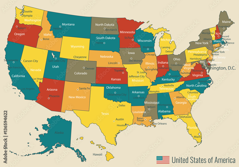 USA map with federal states. All states are selectable. Vector Stock ...
