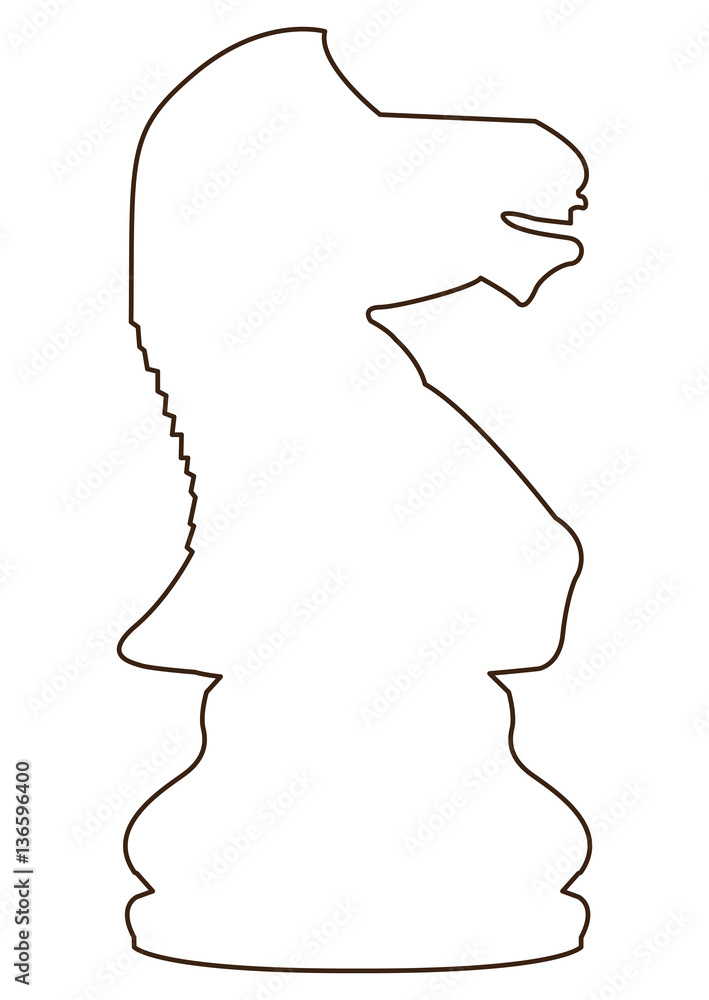 Isolated knight piece outline on a white background, Vector ...