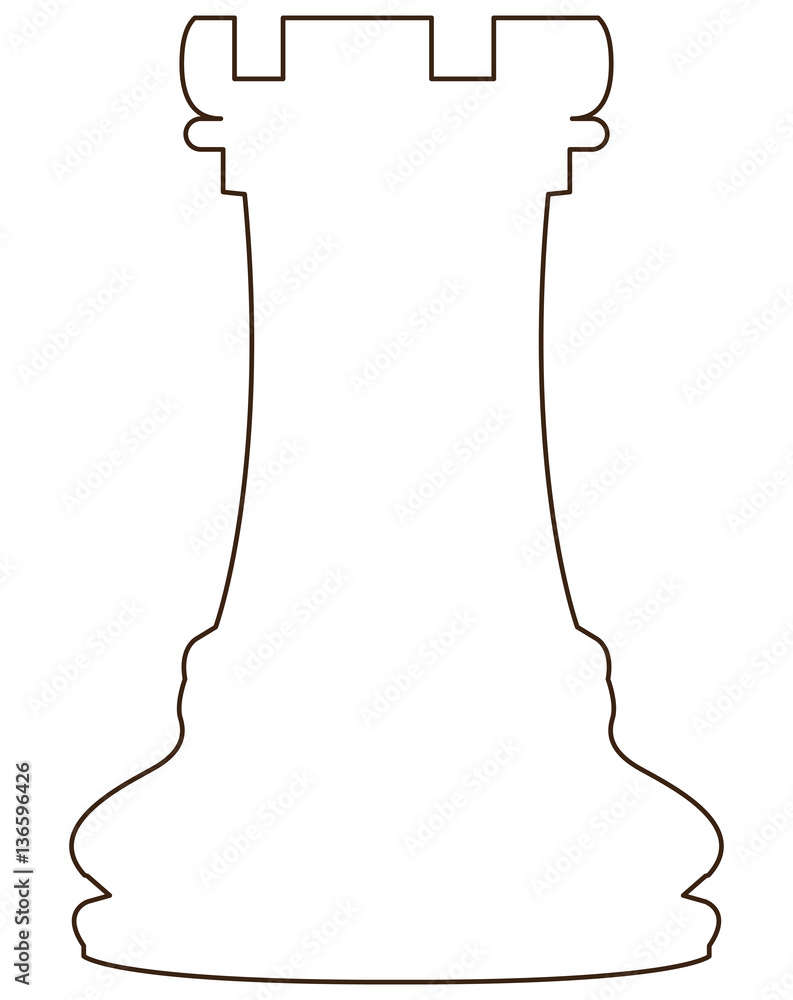 Isolated rook piece outline on a white background, Vector illustration ...