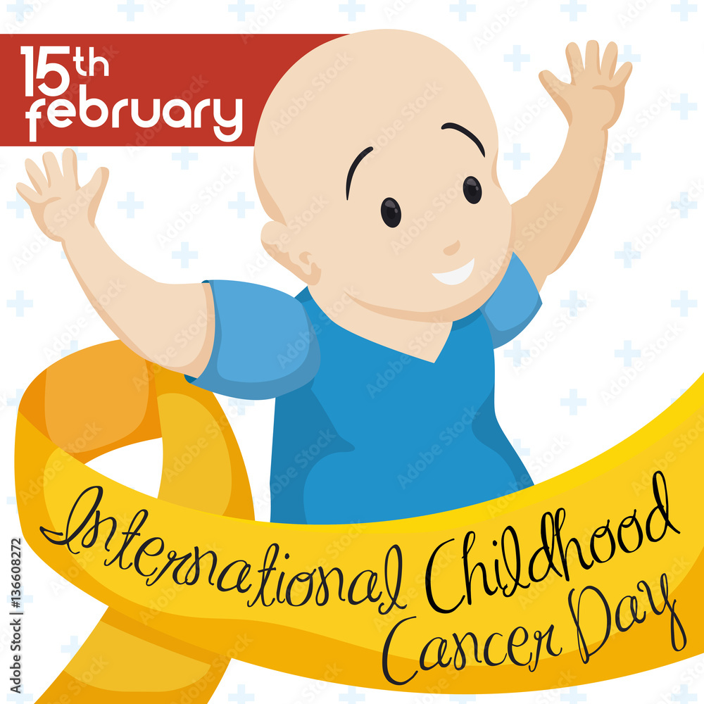 Happy Bald Boy with Golden Ribbon Celebrating Childhood Cancer Day ...