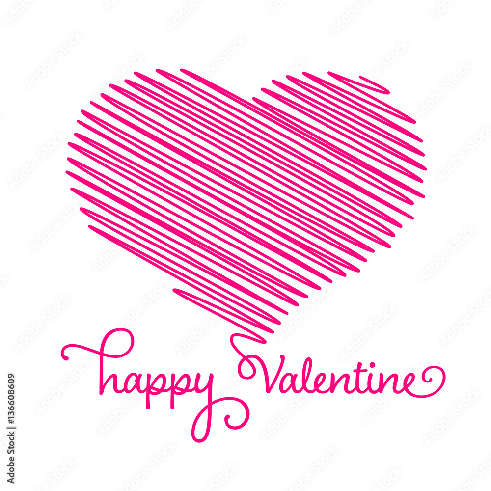 Heart - pencil scribble sketch drawing with Happy Valentine ...