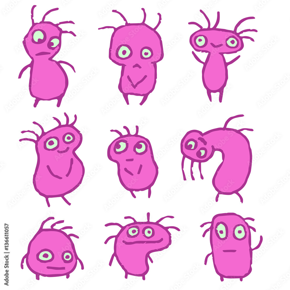 Vetor de Funny Things. Cartoon Aliens Look Like Mutant, Bugs or Germs ...