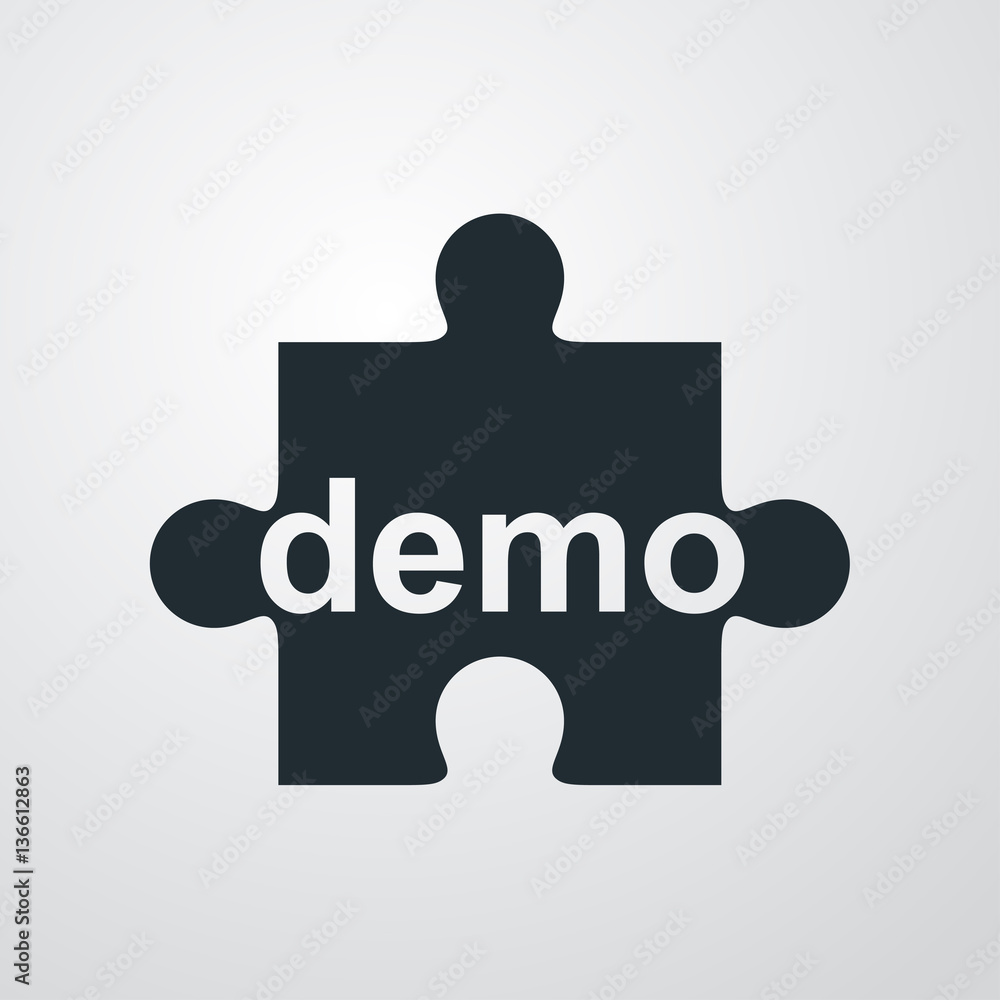 Icono plano puzzle texto demo en fondo degradado Stock Vector | Adobe Stock