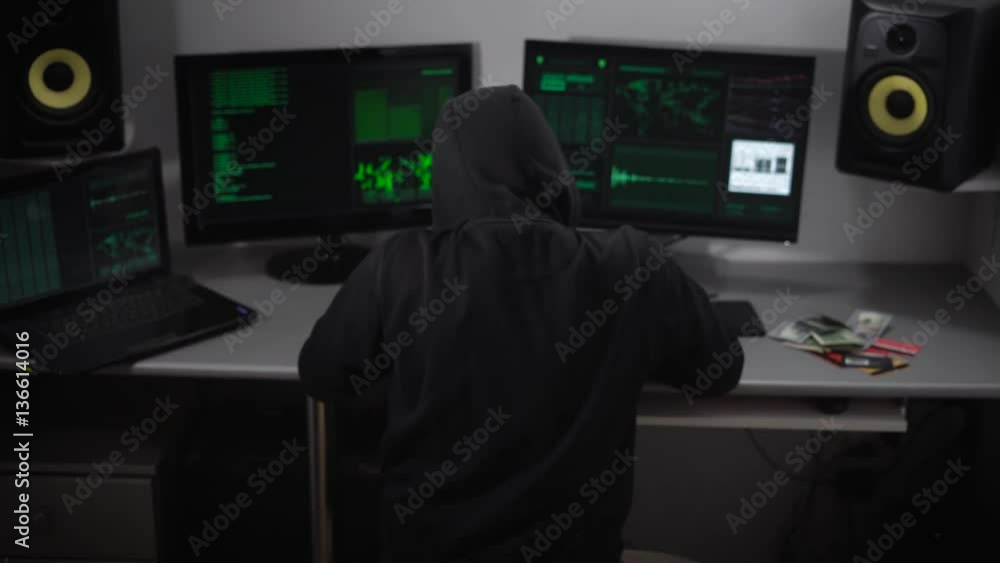 Hacker thinks about how his hack program and then abruptly turns to the ...