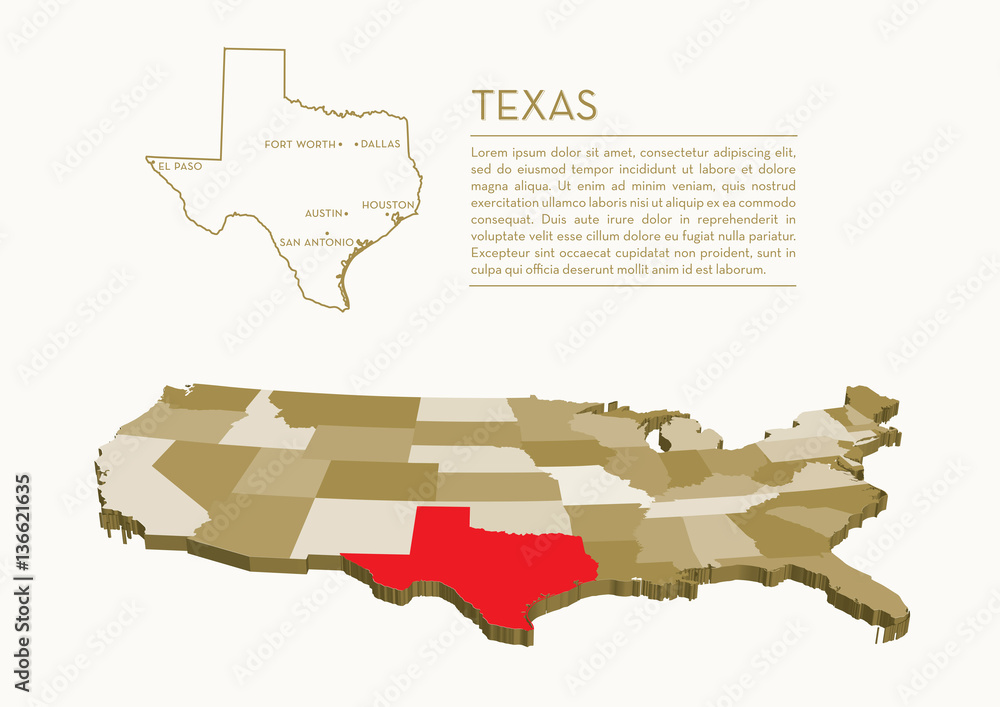 3D USA State map - TEXAS Stock Vector | Adobe Stock