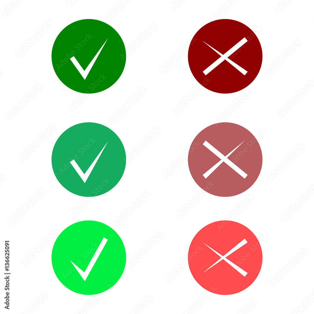 Tick icon set. Stylish check mark icon set in green and red color ...