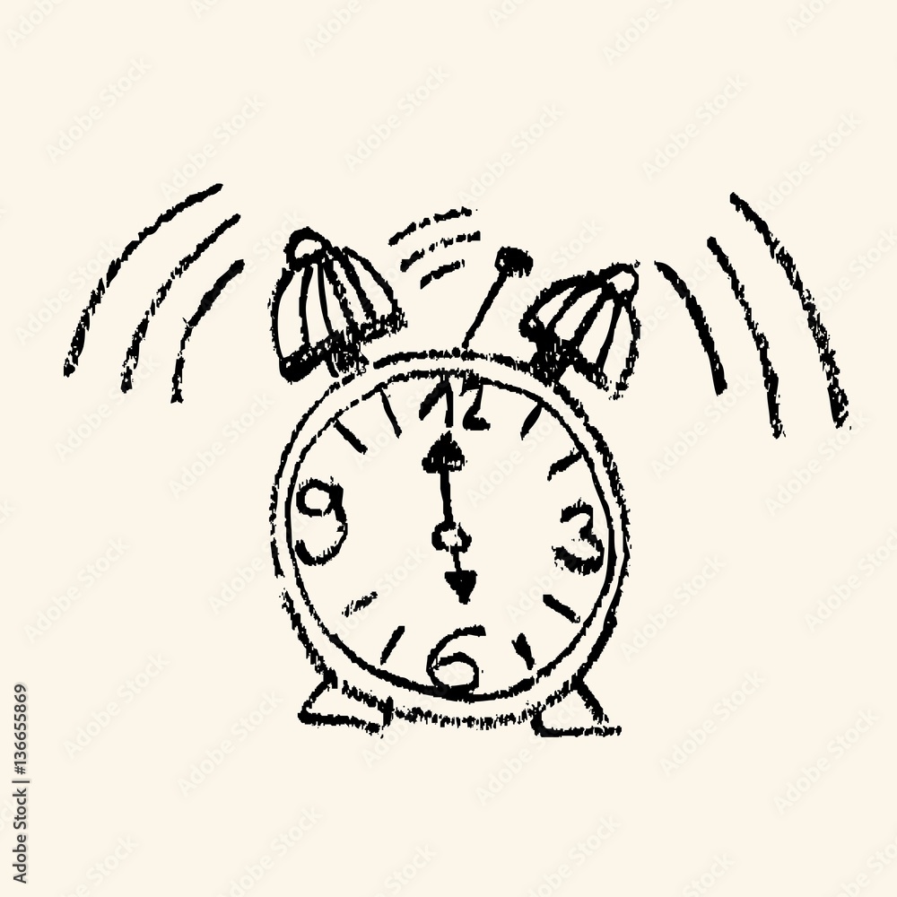 doodle alarm clock 6 or 18 - Chalk drawing hand painted hand drawn ...