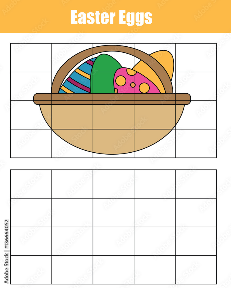 Grid copy game. Draw the picture educational children game. Printable ...