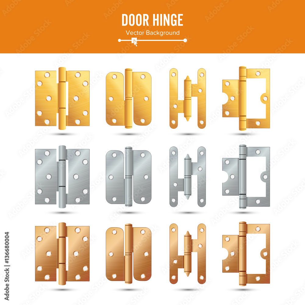 Door Hinge Vector. Set Classic And Industrial Ironmongery Isolated On ...