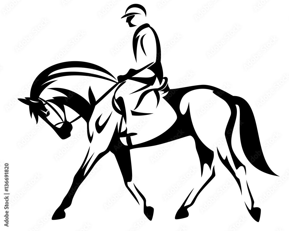 horse rider black and white vector design Stock Vector | Adobe Stock