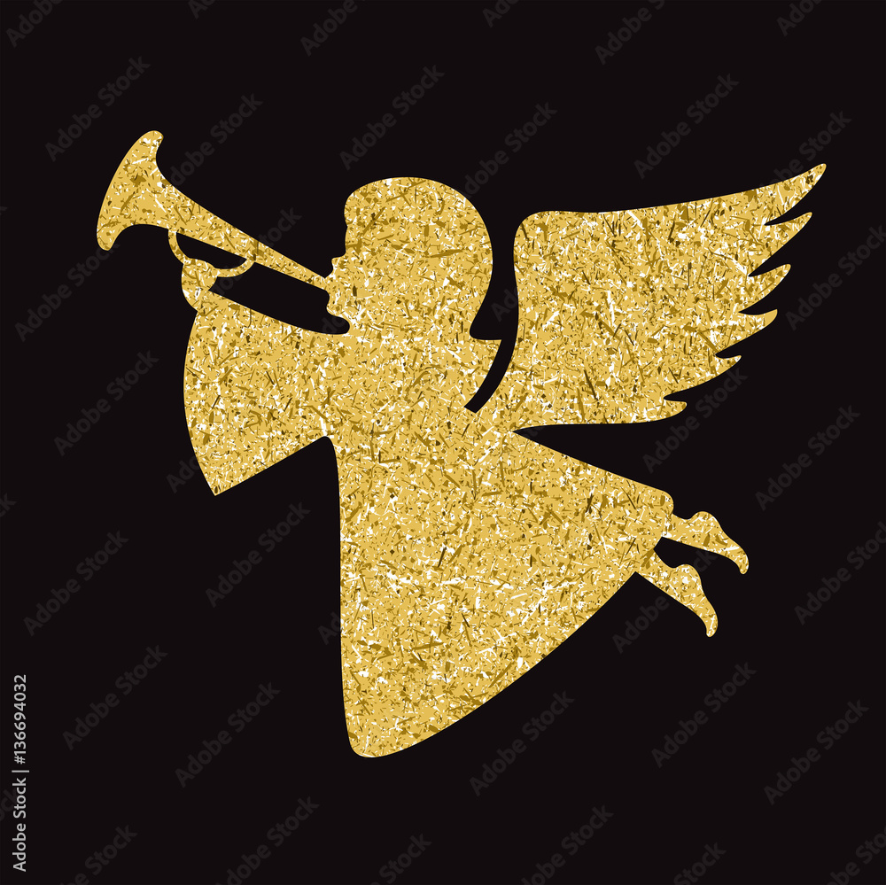 Gold vector angel silhouette on black background Stock Vector | Adobe Stock