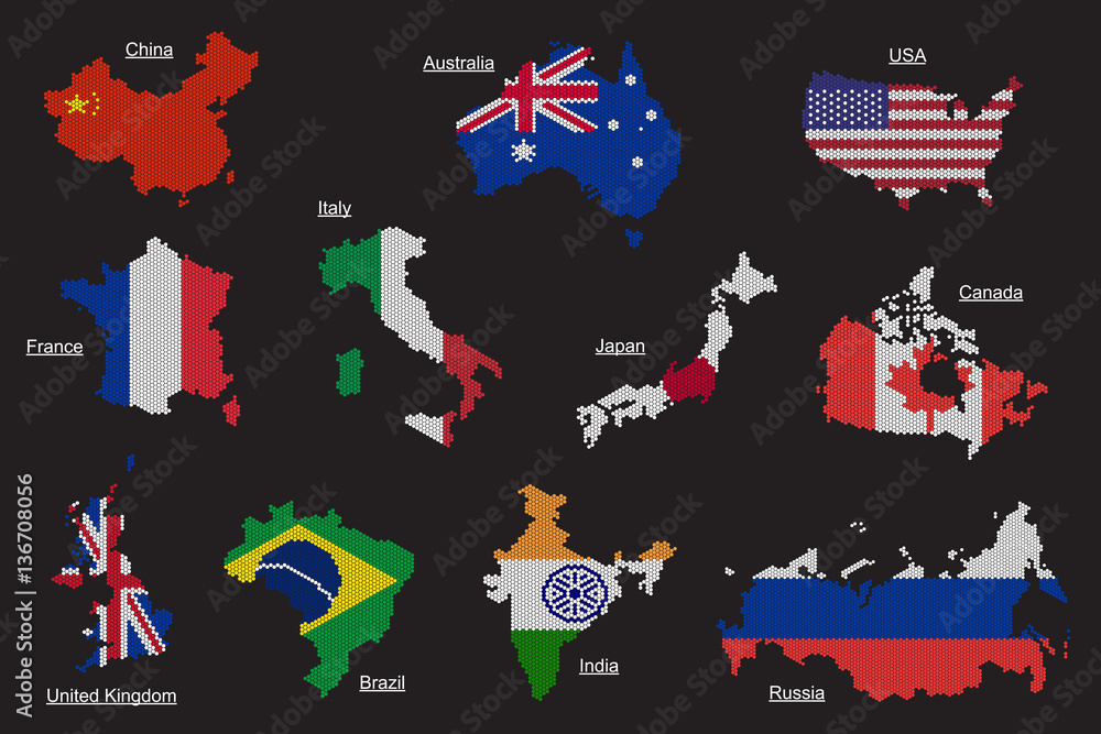 Vector set of countries map flag Stock Vector | Adobe Stock