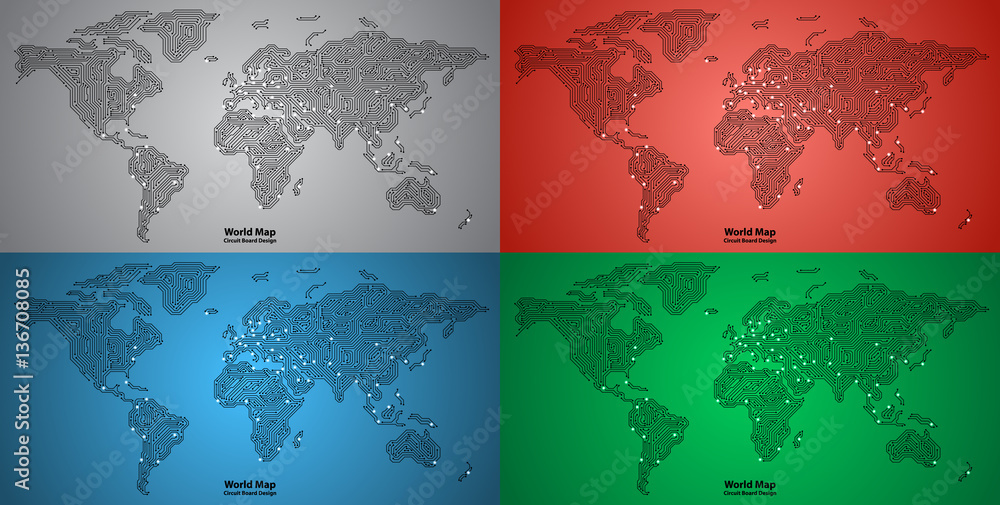 Set of World Map PCB design Stock Vector | Adobe Stock