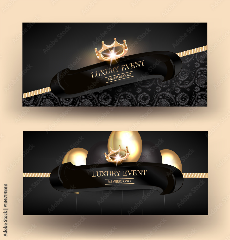Luxury event VIP black and gold cards. Vector illustration Stock Vector ...