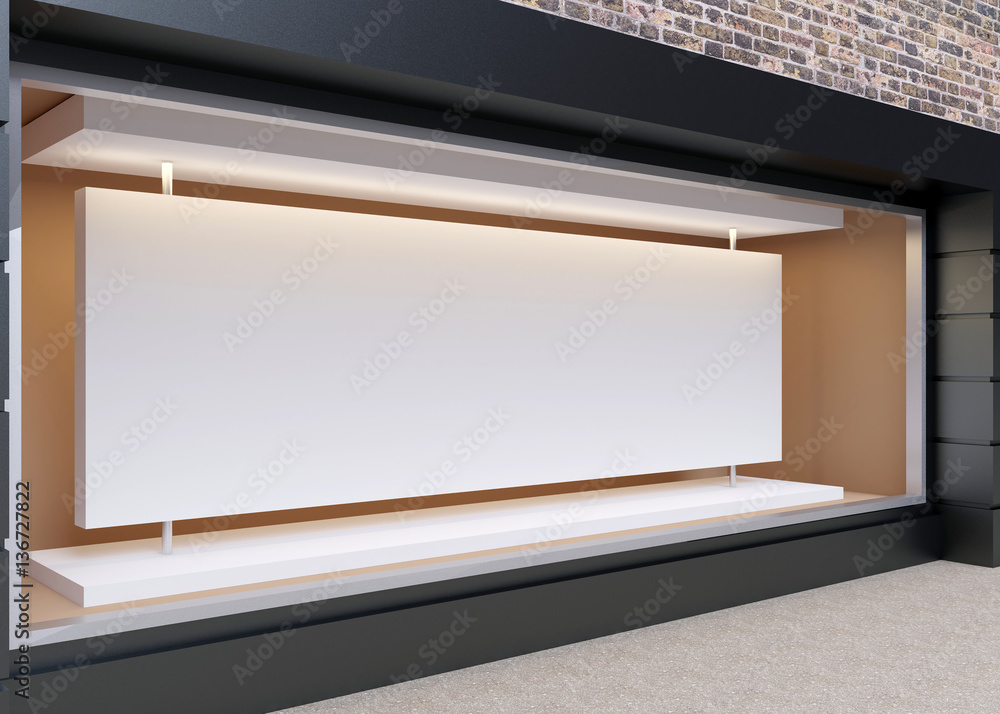 Blank mock up of store street showcase window in a city. 3D rend Stock ...