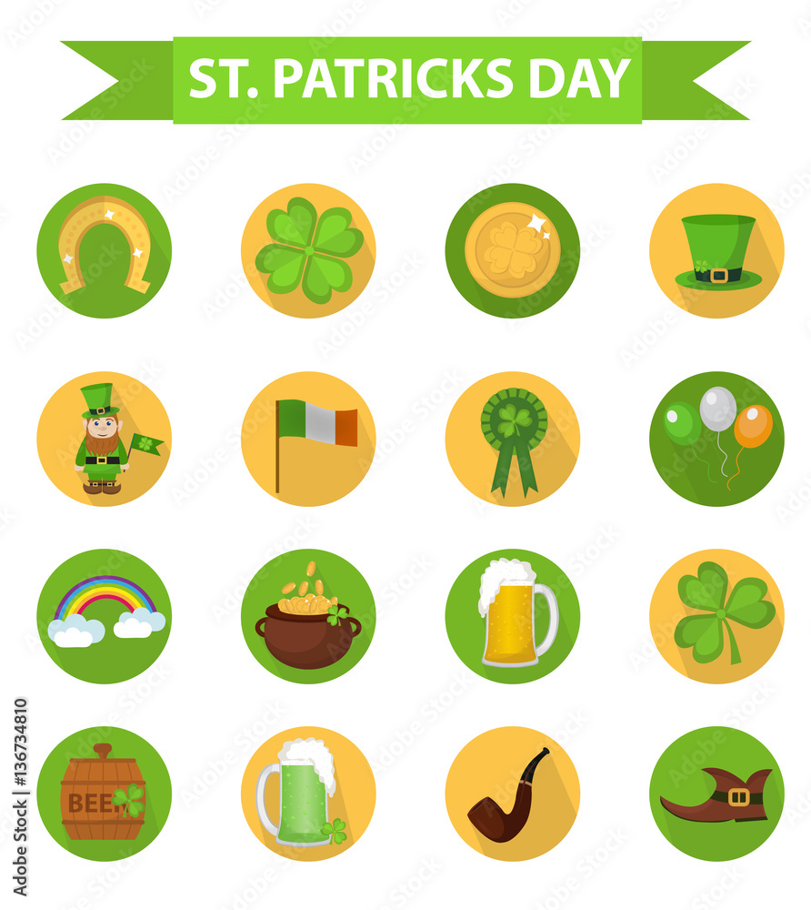 St. Patricks Day icon set design element. Traditional irish symbols in ...