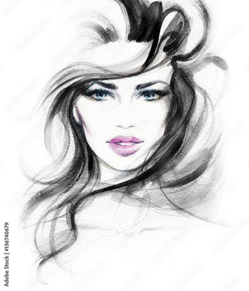 Woman face. Fashion illustration. Watercolor painting Stock ...