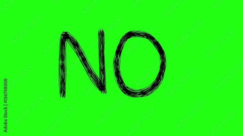 Handmade NO word doodle animation. Green screen chroma key background ...