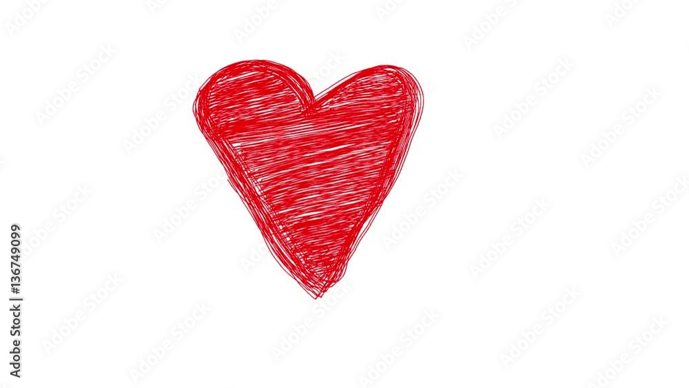 Handmade red moving heart doodle animation. Pure white background ...