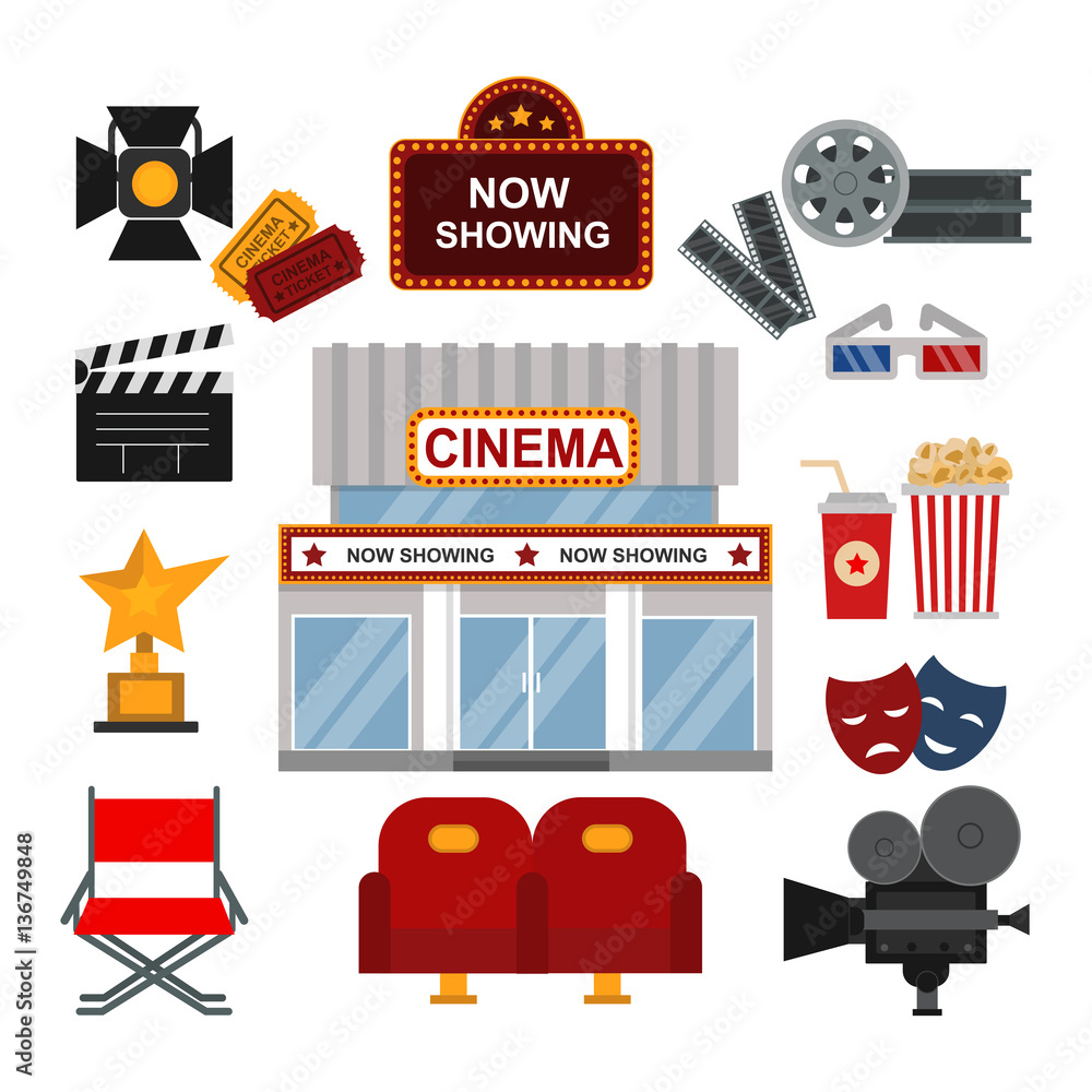 Cinema symbols vector illustration. Stock Vector | Adobe Stock
