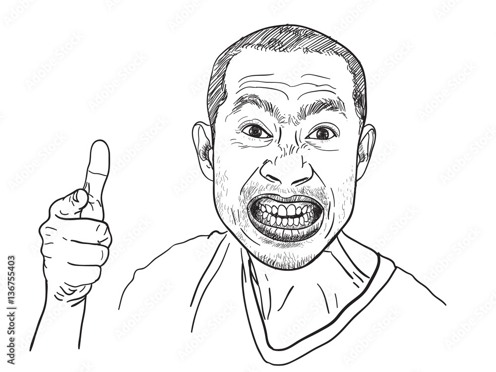 Asian man pointing finger with angry face on white background Stock ...