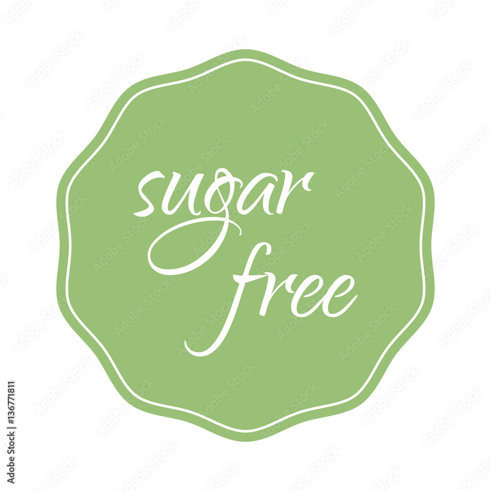 Sugar free sticker. Vector label illustration. Green and white healthy ...