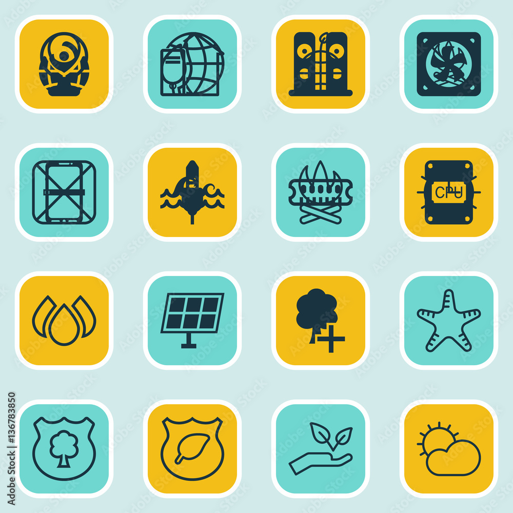 Set Of 16 Ecology Icons. Includes Cigarette, Fire Banned, Timber And ...