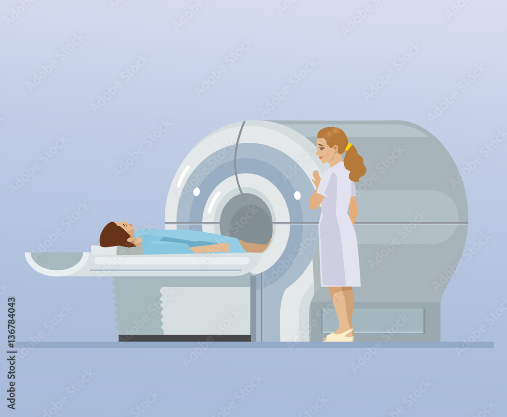 CT scan and patient. Vector flat cartoon illustration Stock Vector ...